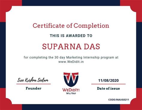 Successfully Completed My Marketing Internship At Wedidit Suparna Das