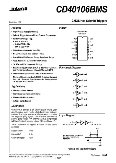 Cd40106 257554 Pdf Datasheet Download Ic On Line