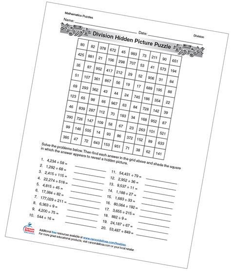 Division Hidden Picture Puzzle Free Printable Carson Dellosa Worksheets Library