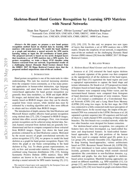 Skeleton Based Hand Gesture Recognition By Learning Spd Matrices With Neural Networks Deepai