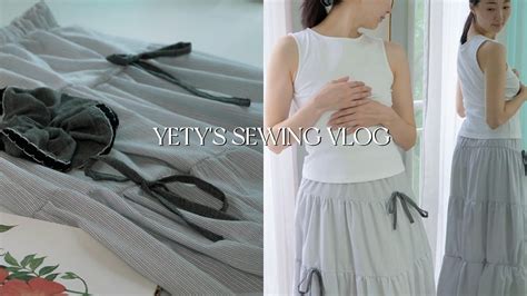 집순이 Sewing Vlog🌸 핀터레스트 여름 롱스커트 만들기 동대문 원단하울 스크런치 Diy Youtube