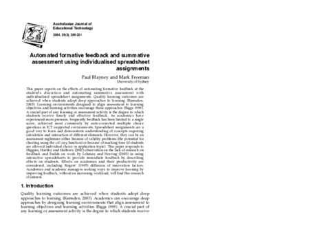 Pdf Automated Formative Feedback And Summative Assessment Using Individualised Spreadsheet