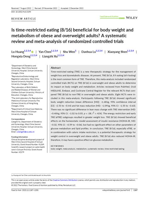 Is Time Restricted Eating 816 Beneficial For Body Weight And Metabolism Of Obese And