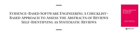 evidence based software engineering a checklist based approach to