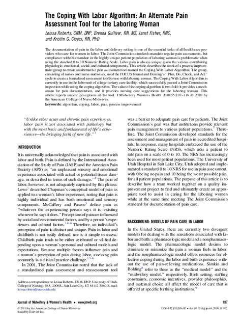Pdf The Coping With Labor Algorithm An Alternate Pain Assessment