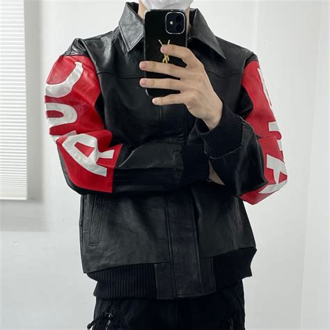 Usa 성조기 패치워크 소가죽 봄버 자켓 후루츠패밀리