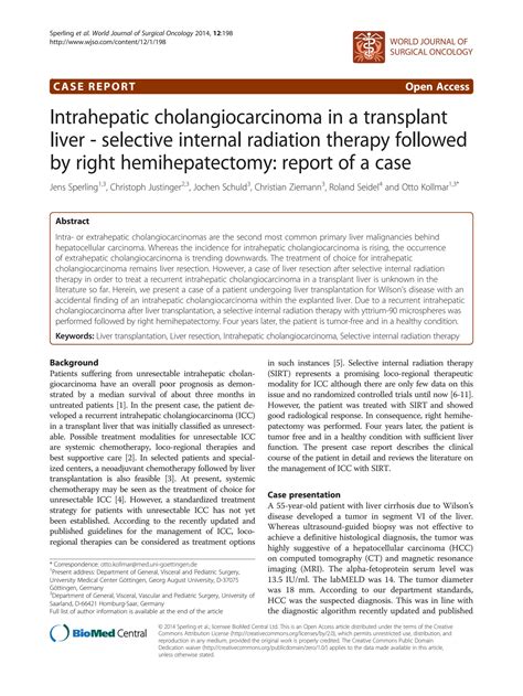 Solution Intrahepatic Cholangiocarcinoma In A Transplant Liver Selective Internal Radiation