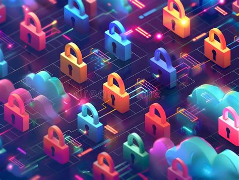 Futuristic Digital Locks Grid Forming A Cybersecurity Protection System
