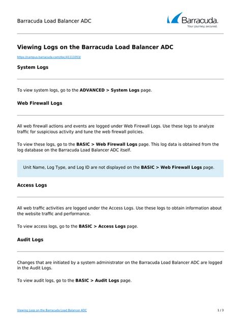 Viewinglogsonthebarracudaloadbalanceradc Pdf