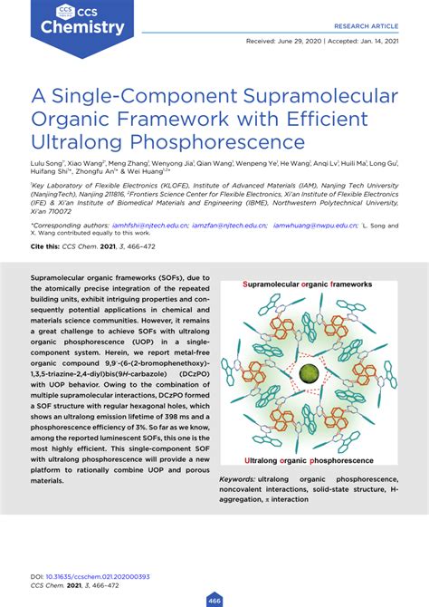 Pdf A Single Component Supramolecular Organic Framework With