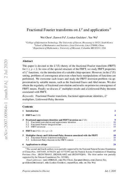 Pdf Fractional Fourier Transforms On L And Applications Loukas