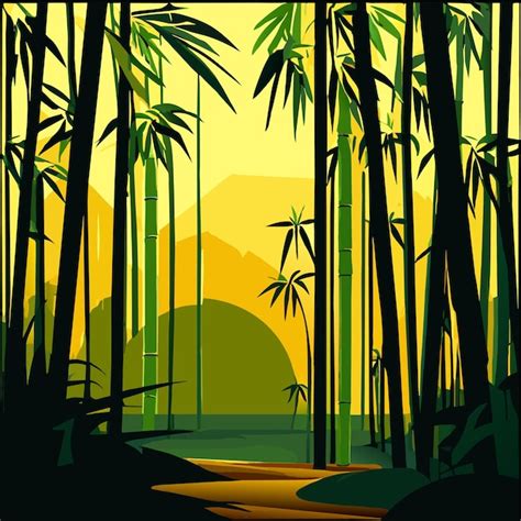 강 ⁇ 터 그림과 함께 대나무 숲 배경 프리미엄 Ai 생성 벡터