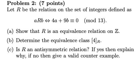 Solved Problem Points Let R Be The Relation On The Chegg Com