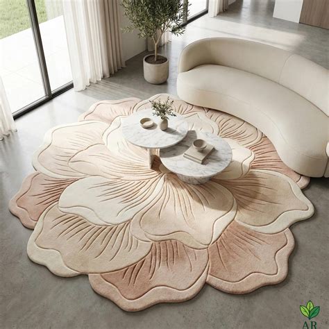 Hand Tufted Wool Flower Rug Sculpted Floral Design 6x6 Etsy