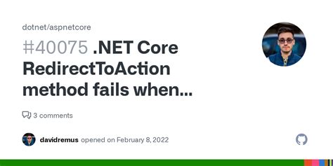 Net Core Redirecttoaction Method Fails When Passing Param · Issue