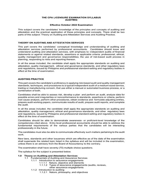 auditing cpale syllabus effective october 2022 pdf audit