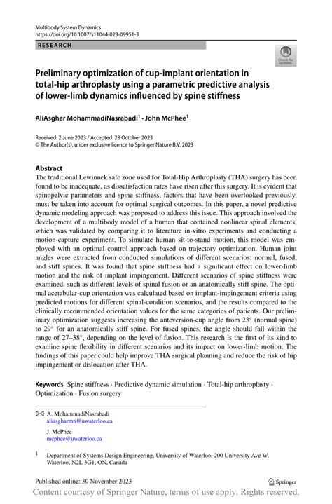 Preliminary Optimization Of Cup Implant Orientation In Total Hip