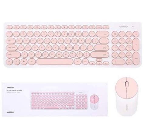 Miniso Wireless Keyboard Mouse Set Pink And Wireless Mouse Keyboard Set White Pink Computers