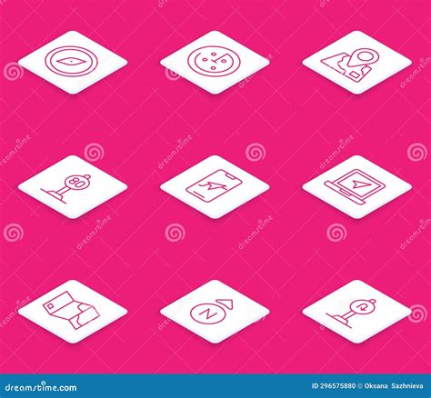 Set Line Compass Radar With Targets On Monitor Folded Map Location Marker Speed Limit Traffic