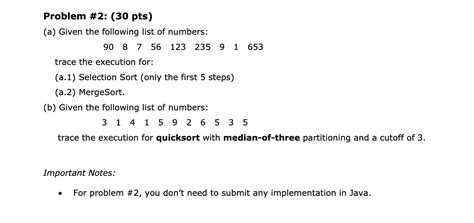 Solved Problem Pts A Given The Following List Of Chegg Com