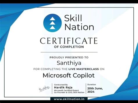 Microsoftcopilot Mentorship Skillnation Certification Santhiya Easwaran