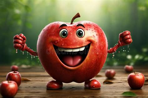A Apple With A Funny Face On It S Head Stock Illustration Illustration Of Apple Graphic