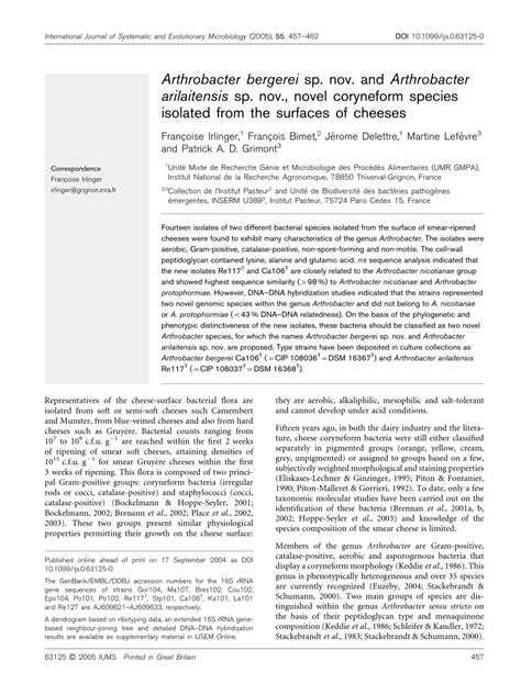 Pdf Arthrobacter Bergerei Sp Nov And Arthrobacter Arilaitensis Sp Nov Novel Coryneform