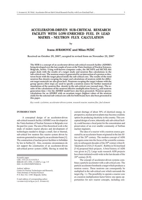 Pdf Accelerator Driven Sub Critical Research Facility With Low Enriched Fuel In Lead Matrix