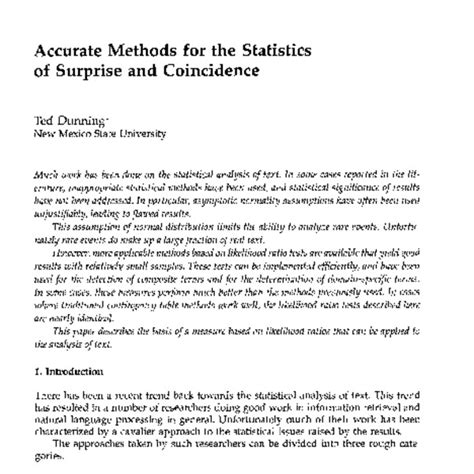 Accurate Methods For The Statistics Of Surprise And Coincidence Acl Anthology
