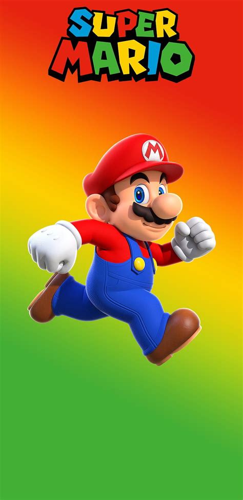An Image Of Mario Running With The Words Super Mario On It S Back Ground