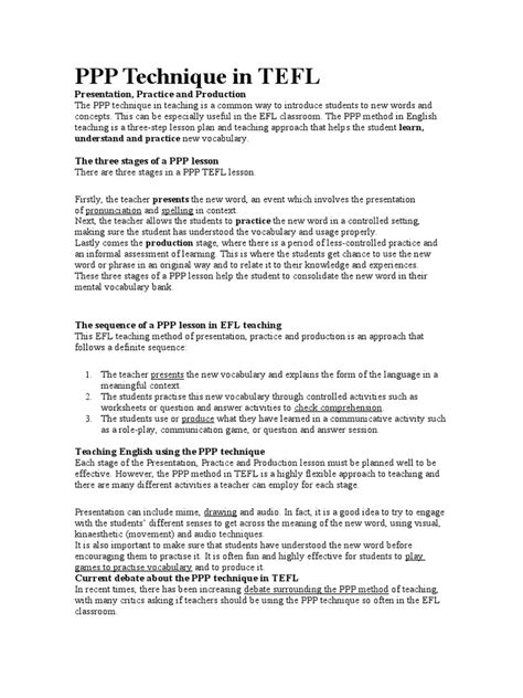 Ppp Technique In Tefl Pdf Teaching Method English As A Second Or Foreign Language