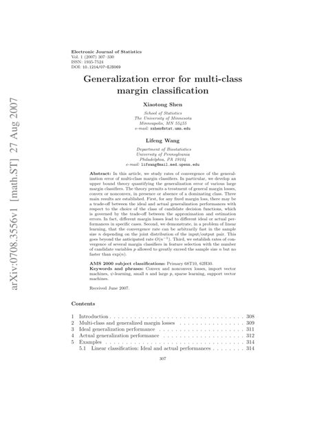 Pdf Generalization Error For Multi Class Margin Classification