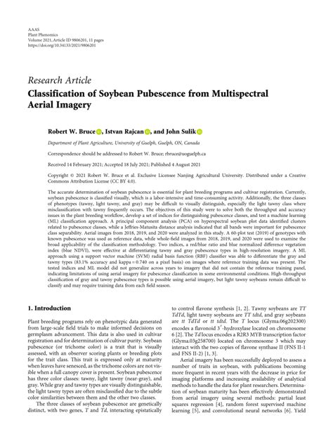 Pdf Classification Of Soybean Pubescence From Multispectral Aerial Imagery
