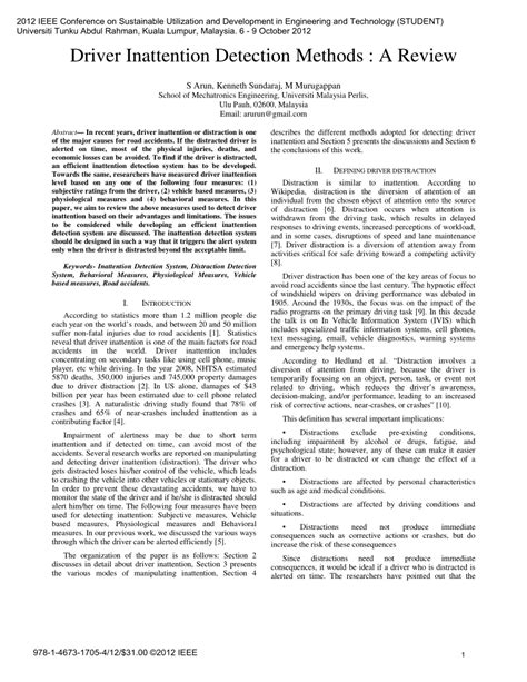 Pdf Driver Inattention Detection Methods A Review