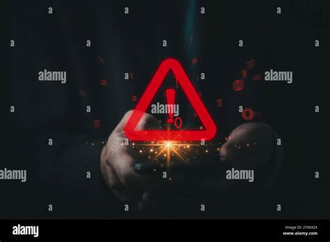 Businessman Using Mobile Phone Red Triangle Warning Sign With Exclamation Point For Error
