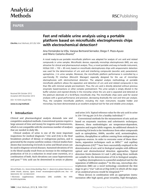 Pdf Fast And Reliable Urine Analysis Using A Portable Platform Based On Microfluidic