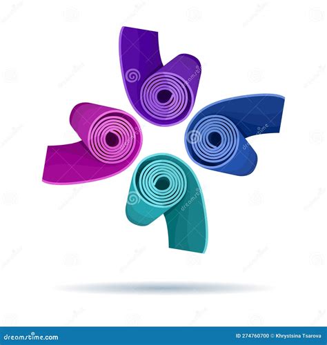 Group Of Yoga Mats Stacked In The Circular Ornament Blue Vioet Pink And Turquoise Colors