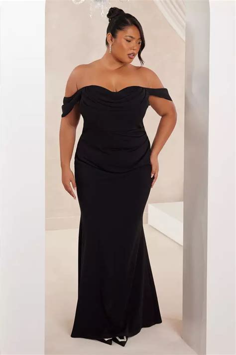Curve Black Chiffon Bardot Maxi Dress Quiz Clothing