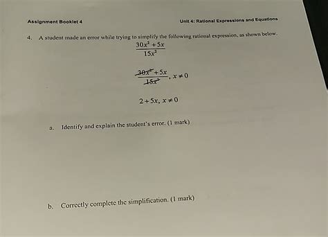 Solved Assignment Booklet Unit Rational Expressions And Chegg