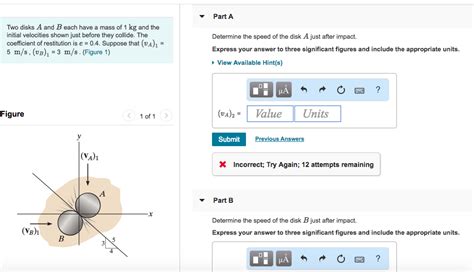solved part a two disks a and b each have a mass of 1 kg and