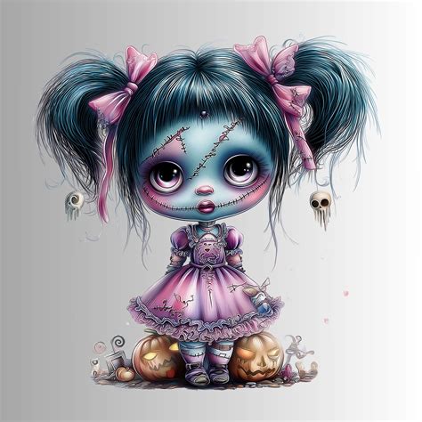 Spooky Chibi Girl Clipart Collection Instant Download Etsy