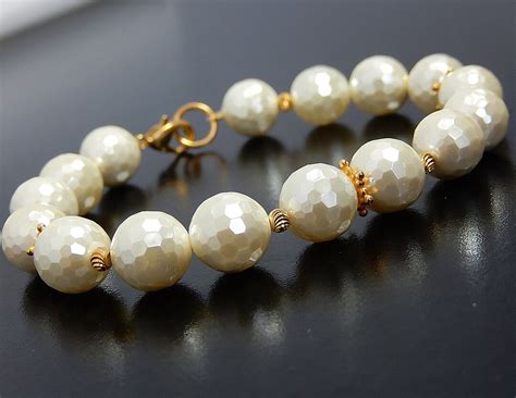 Pearl Shell Bracelet Gold Bridal Bracelet Ivory Vermeil Beaded