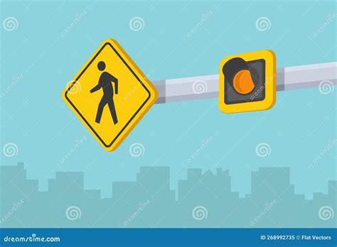 Pedestrian Crossing Sign And Circular Flashing Beacon Perspective