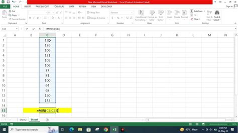 Min Function In Excel To Find Minimum Value From Random Values Youtube
