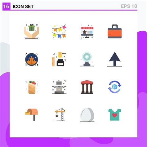 Mobile Interface Flat Color Set Of 16 Pictograms Of Honey Thanksgiving Shopping Plant Leaf