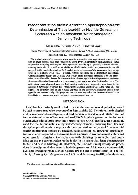 Pdf Preconcentration Atomic Absorption Spectrophotometric Determination Of Trace Lead Ii By