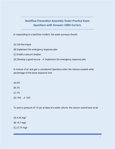 Backflow Prevention Assembly Tester Practice Exam Questions With