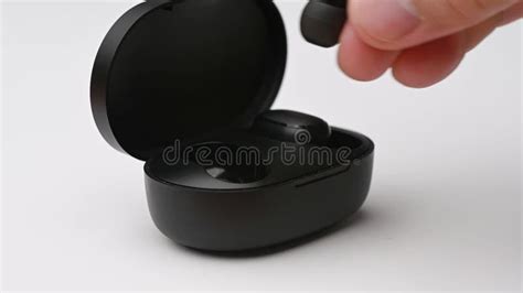Modern Black Wireless Earbuds With Bluetooth For Smartphone Isolated On