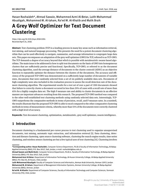 pdf a grey wolf optimizer for text document clustering
