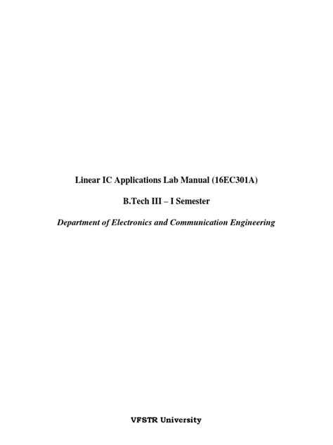 Linear Integrated Circuits Lab Manual Pdf Operational Amplifier